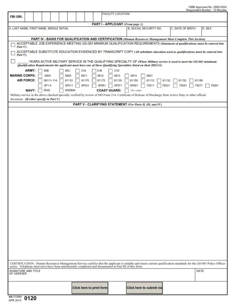 VA Form 0120 – VA Police Officer Pre-Employment Screening Checklist ...
