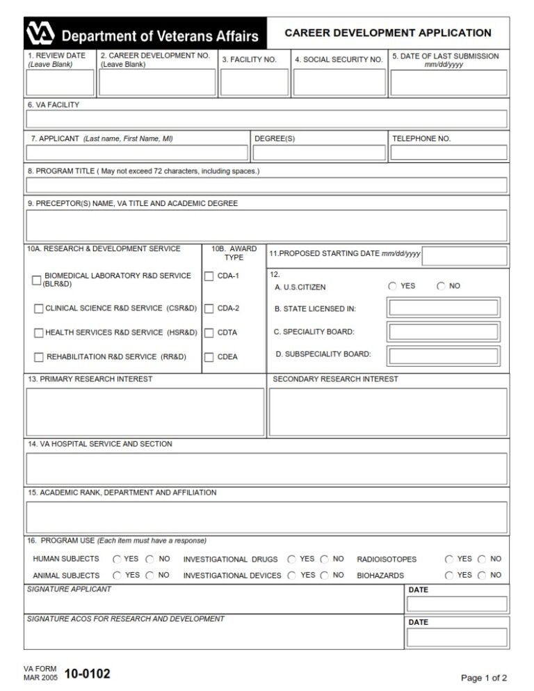 VA Form 10-0102 – Career Development Application - VA Forms