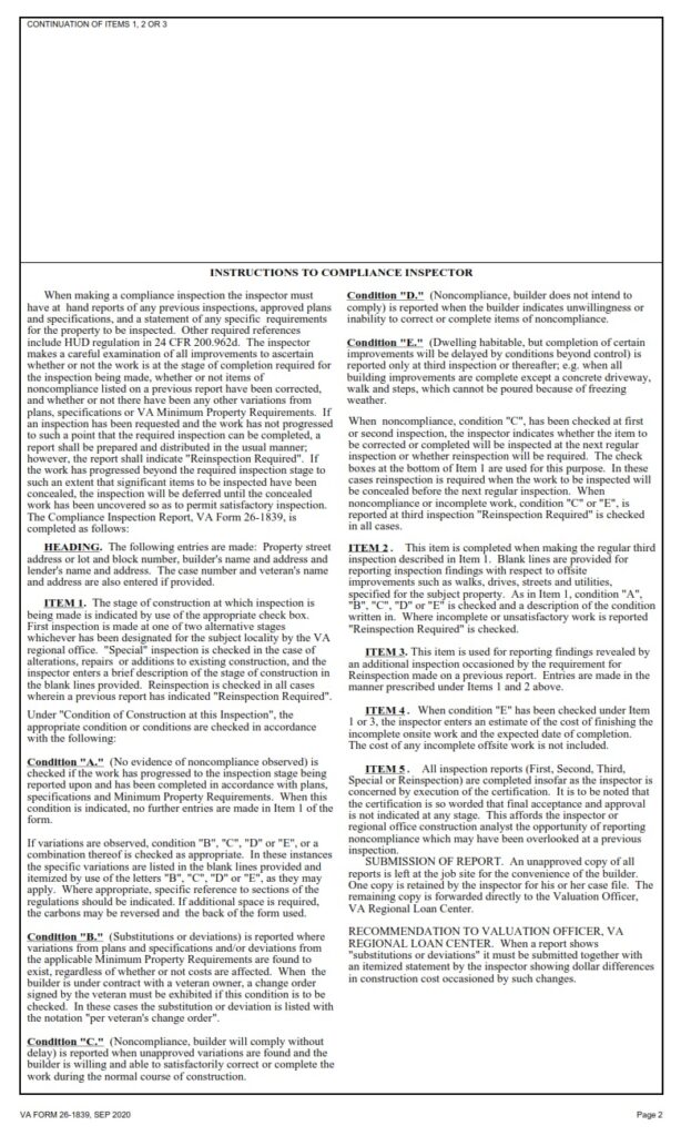 VA Form 26-1839 – Compliance Inspection Report - VA Forms