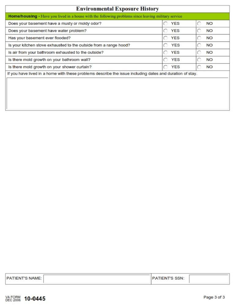VA Form 10-0445 – Occupational and Environment Exposure History - VA Forms