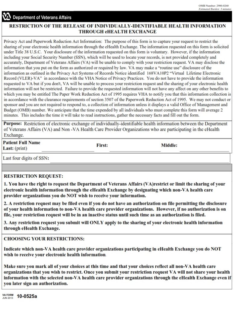 VA Form 10-0525a – Restriction of the Release of Individually ...
