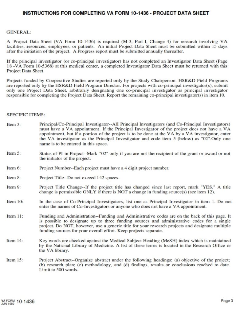 VA Form 10-1436 – Research and Development Information System—Project ...