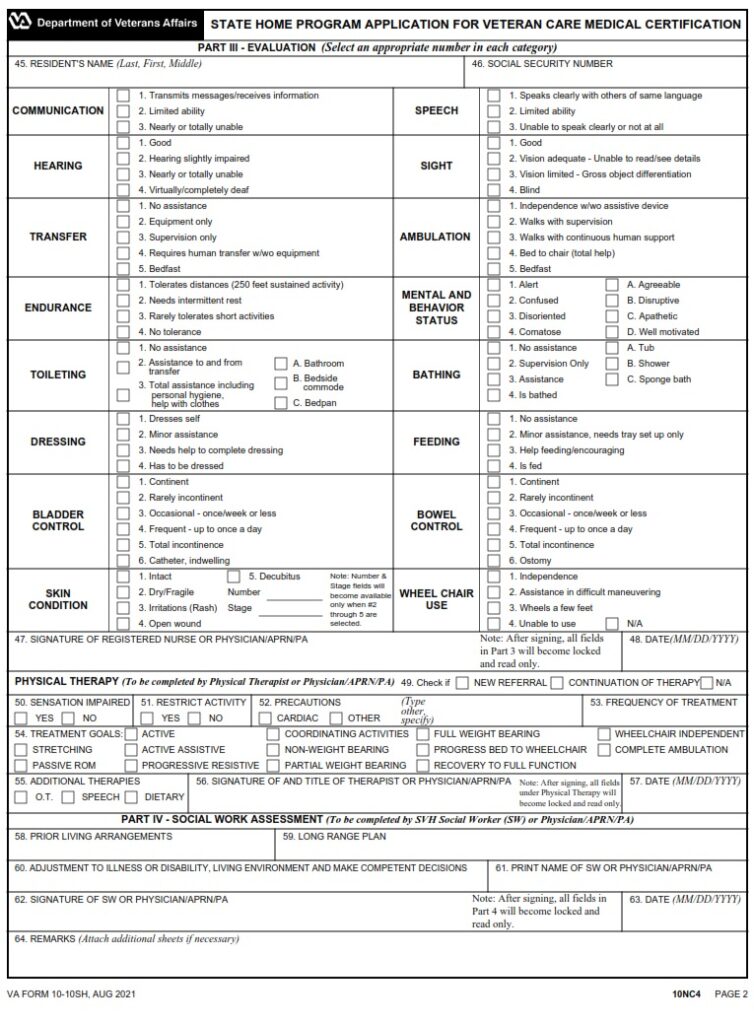 VA Form 10-10SH – State Home Program Application for Veteran Care ...