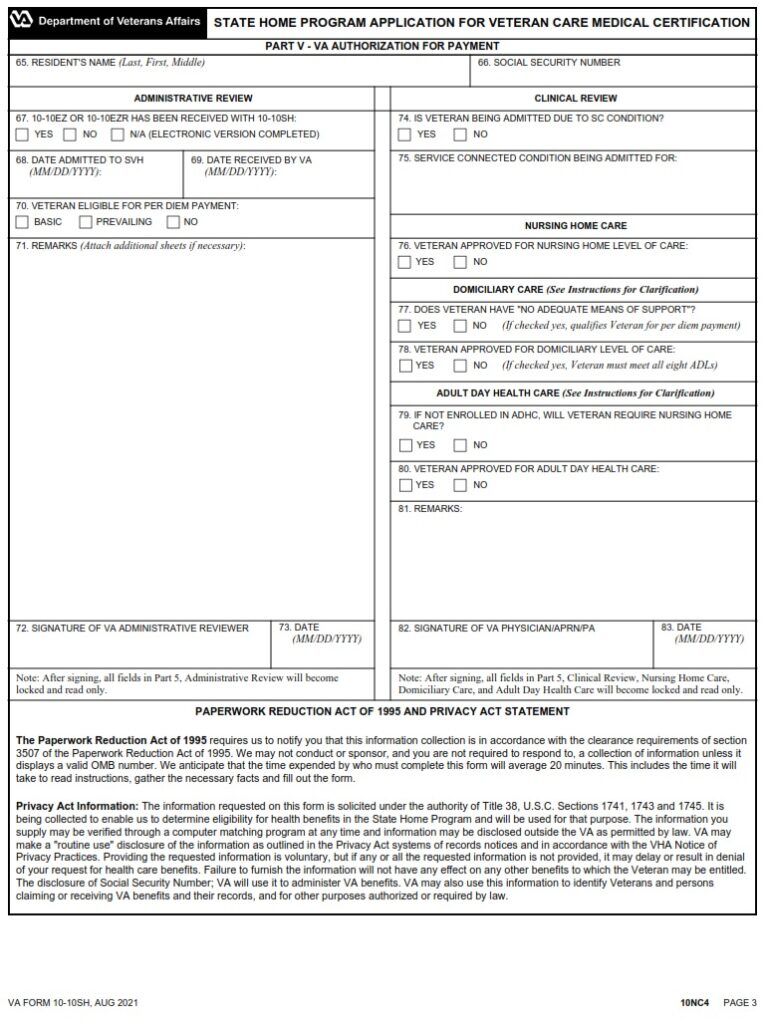 VA Form 10-10SH – State Home Program Application for Veteran Care ...