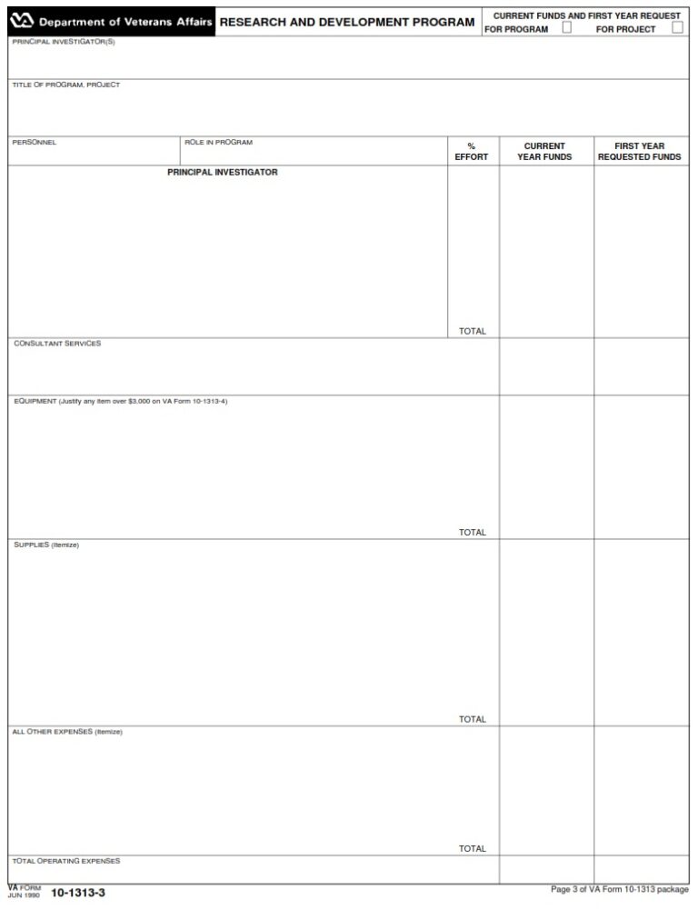 VA Form 10-1313-3 – Research and Development Program—Current Funds and ...