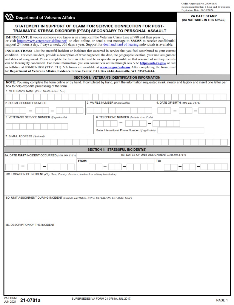 Va Form 21 0781 Printable Prntbl concejomunicipaldechinu gov co