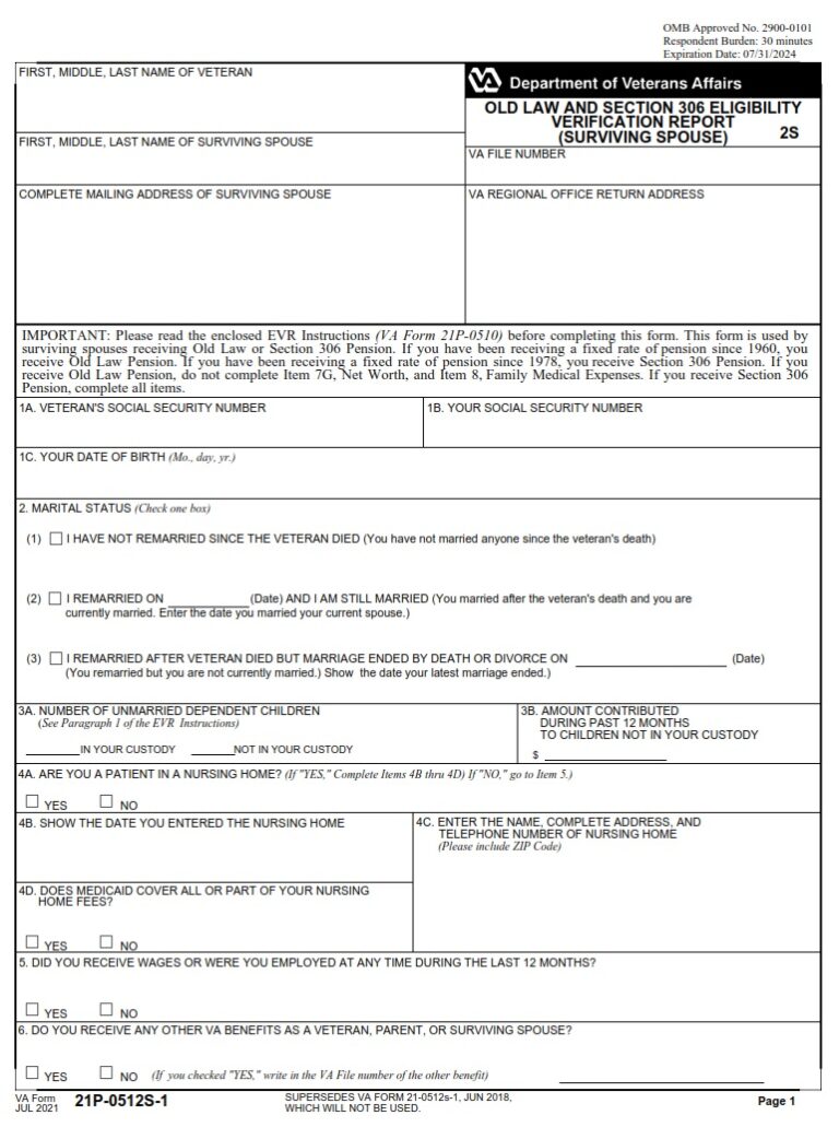VA Form 21P-0512s-1 – Old Law and Section 306 Eligibility Verification ...