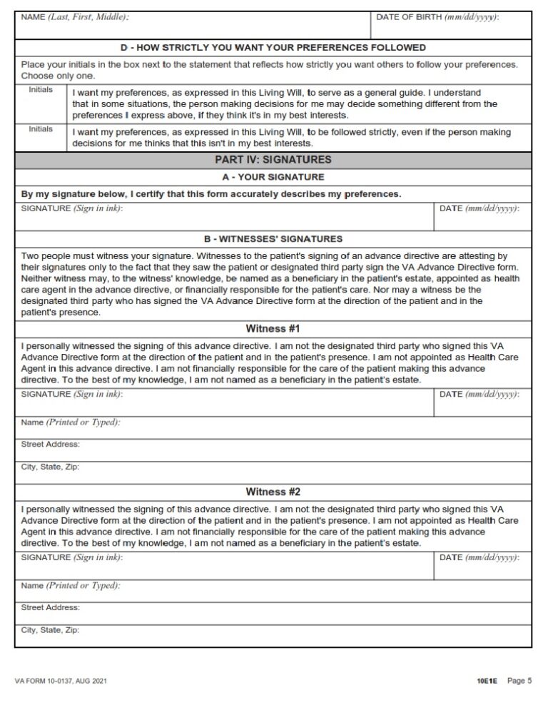VA Form 10-0137 – VA Advance Directive: Durable Power of Attorney for ...