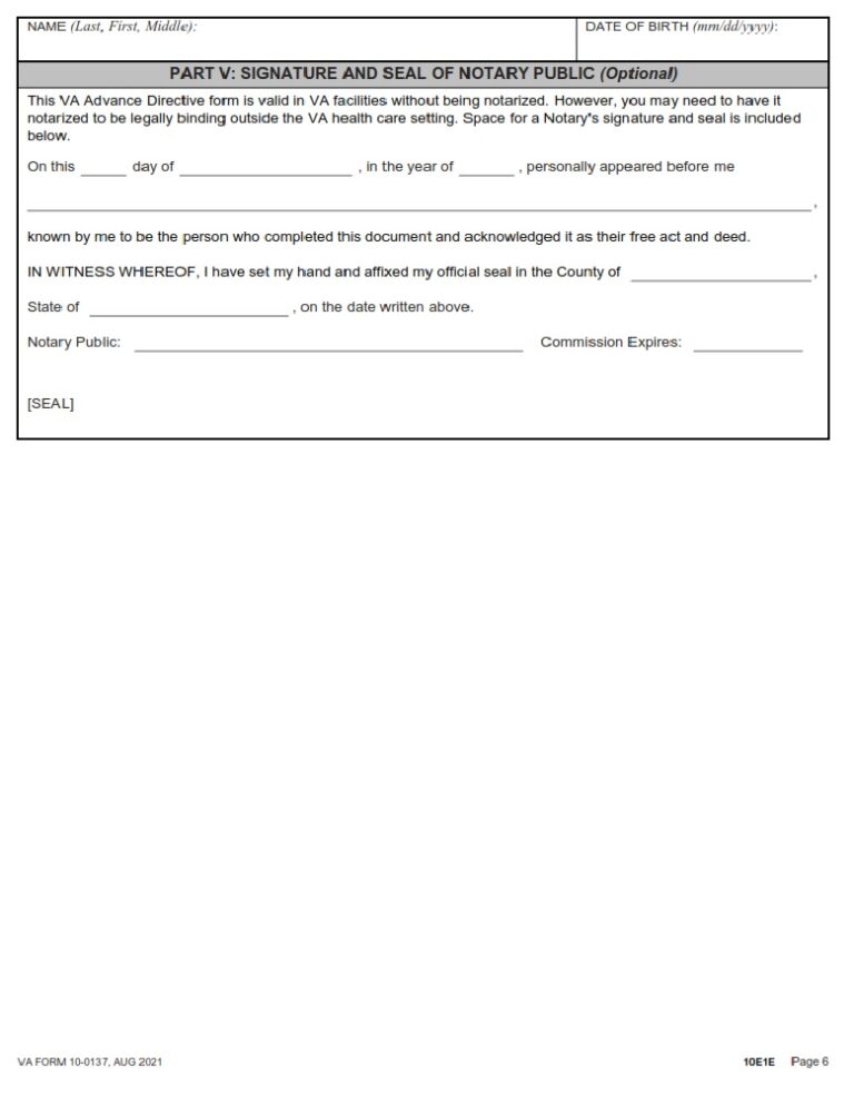 VA Form 10-0137 – VA Advance Directive: Durable Power of Attorney for ...