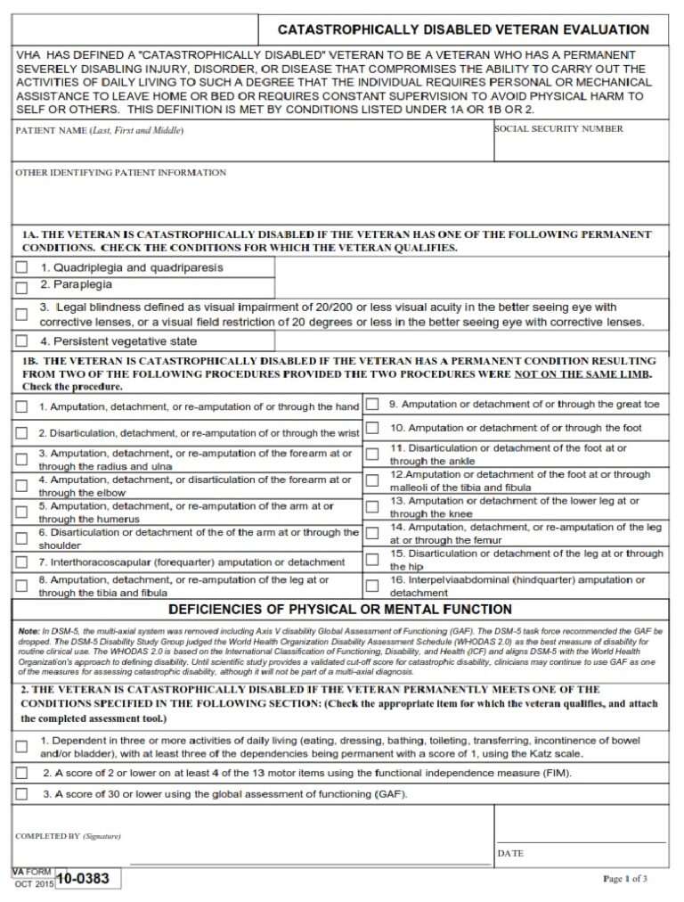 VA Form 10-0383 – Catastrophically Disabled Veteran Evaluation and ...