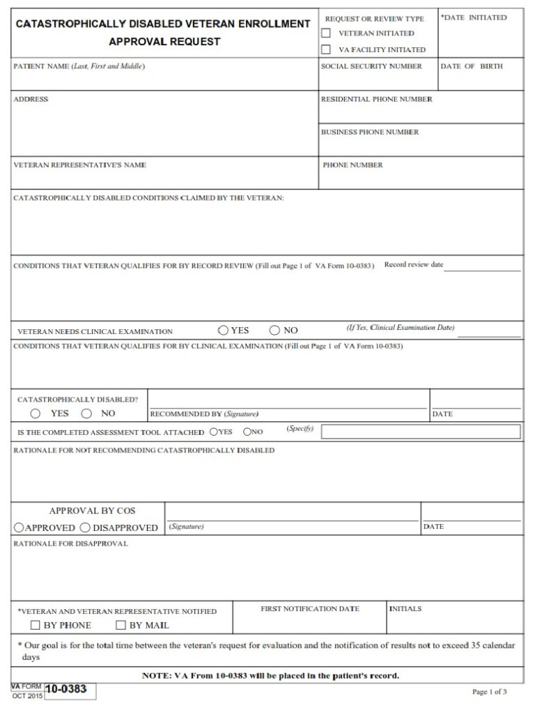 VA Form 10-0383 – Catastrophically Disabled Veteran Evaluation and ...
