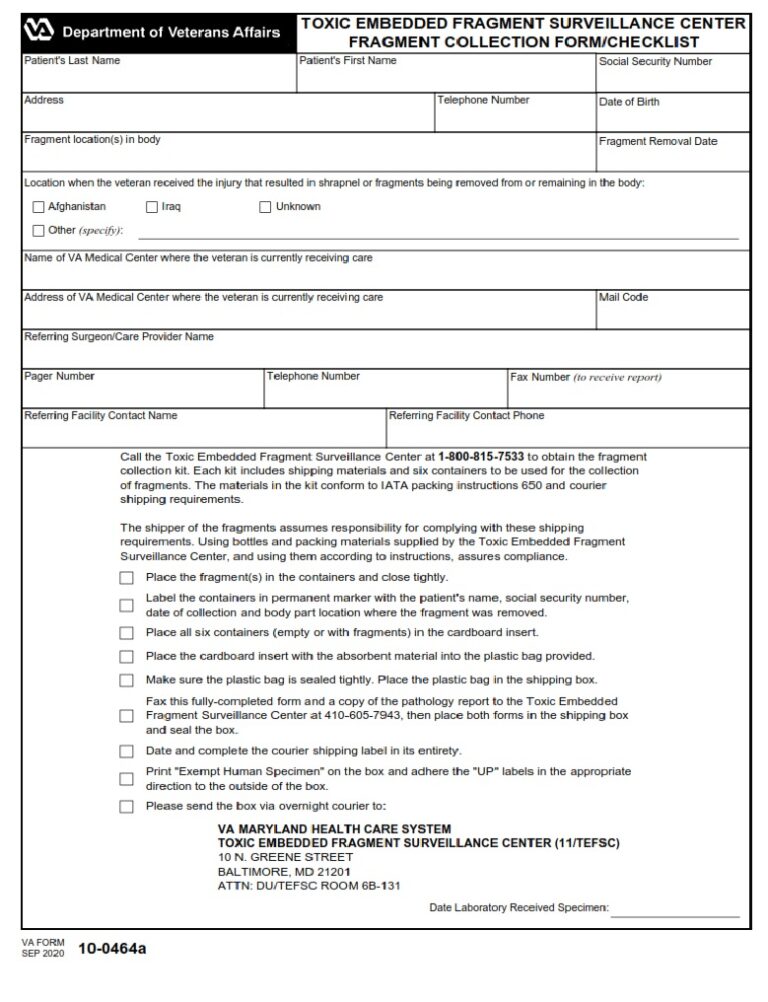 VA Form 10-0464a – Toxic Embedded Surveillance Center Fragment ...