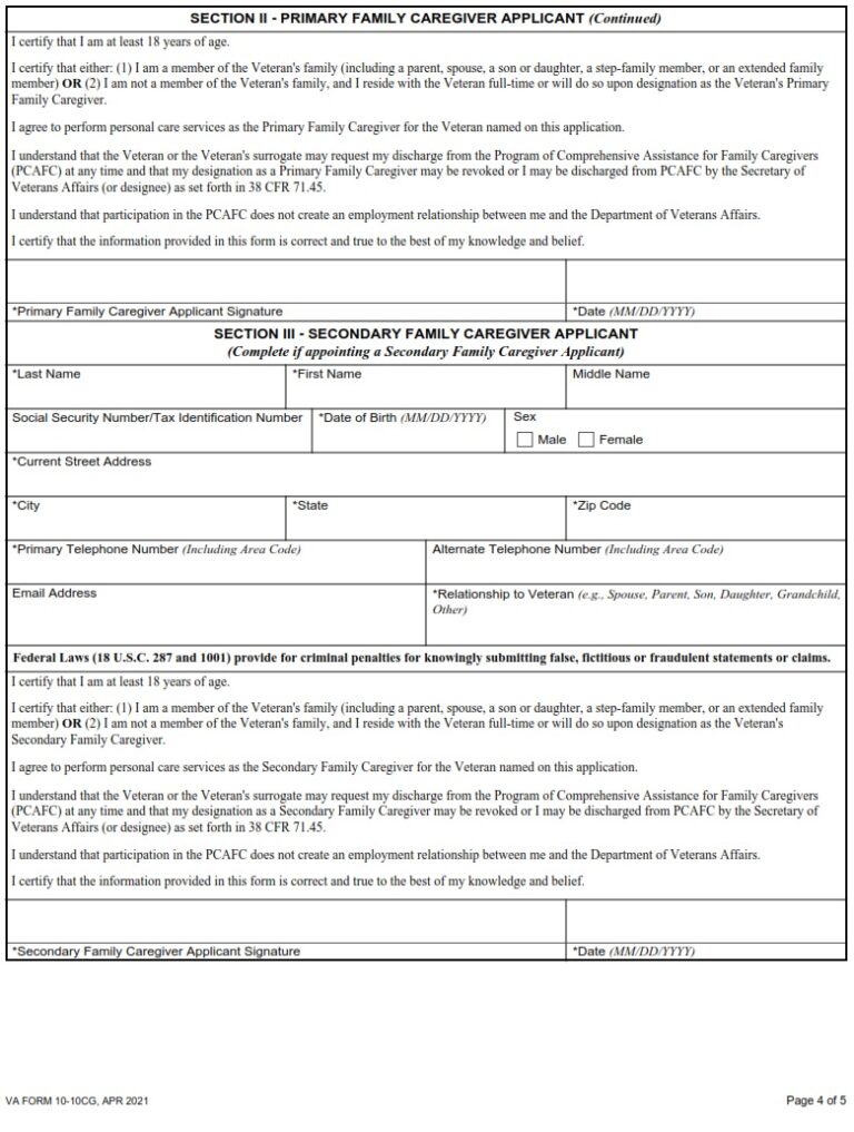 VA Form 10-10CG – Application for Comprehensive Assistance for Family ...