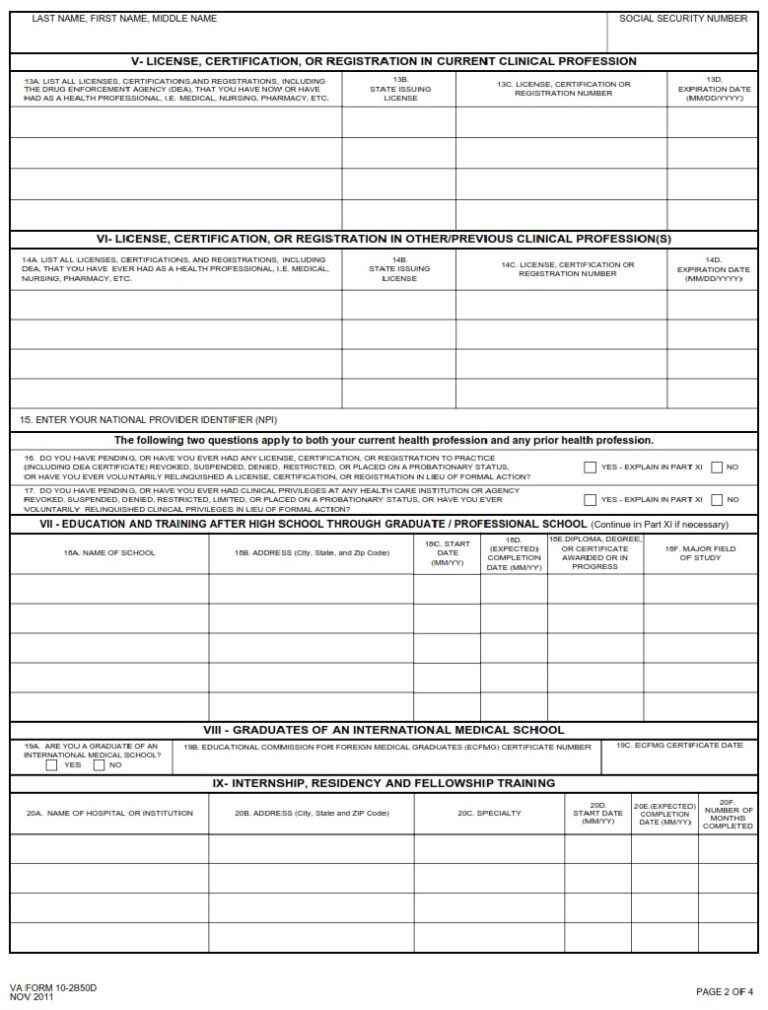 VA Form 10-2850D – Application for Health Professions Trainees - VA Forms
