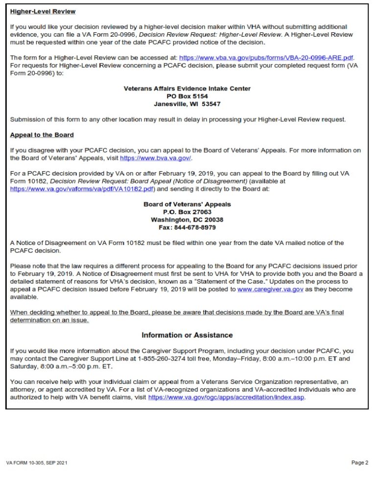 VA Form 10-305 – Your Rights to Seek Further Review of PCAFC Decisions ...