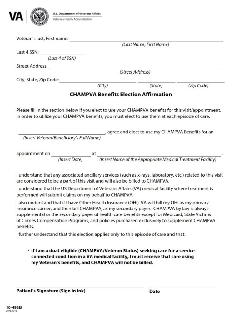 VA Form 10-493b – CHAMPVA Benefits Election Affirmation - VA Forms
