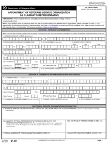 VA Form 21-22 – Appointment of Veterans Service Organization as ...