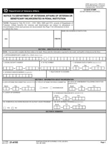 VA Form 21-4193 – Notice to Department of Veterans Affairs of Veteran ...