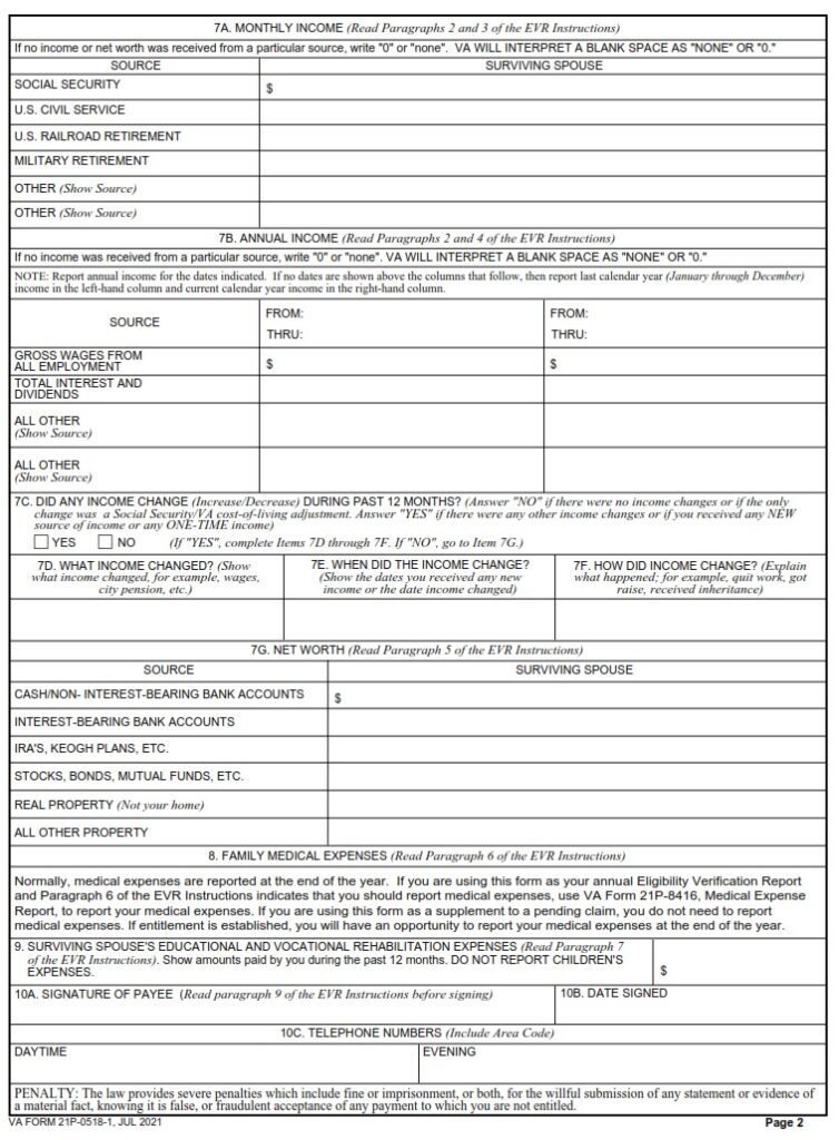 VA Form 21P-0518-1 – Improved Pension Eligibility Verification Report ...
