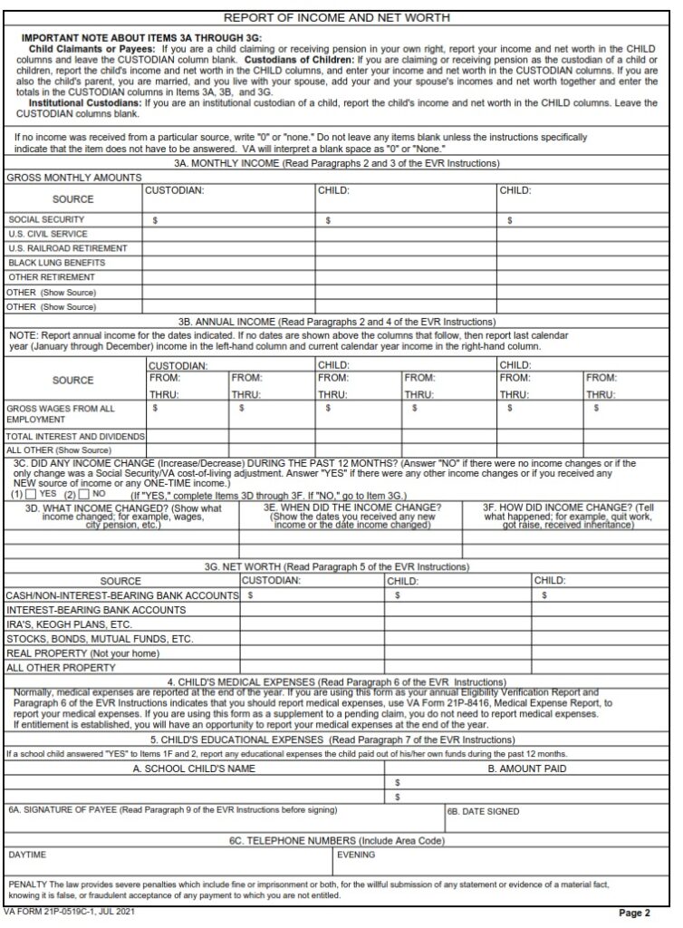 VA Form 21P-0519c-1 – Improved Pension Eligibility Verification Report ...