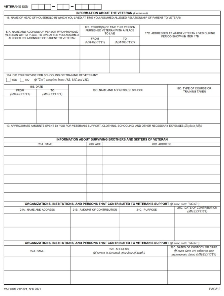 VA Form 21P-524 – Statement of Person Claiming to Have Stood in ...