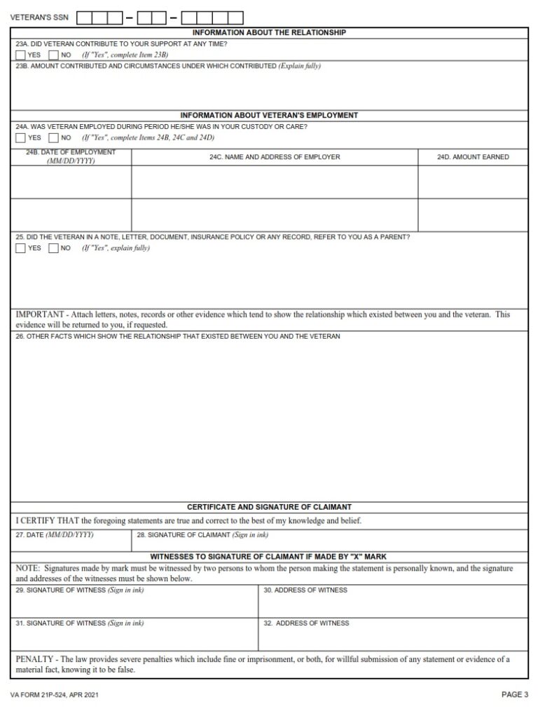 VA Form 21P-524 – Statement of Person Claiming to Have Stood in ...