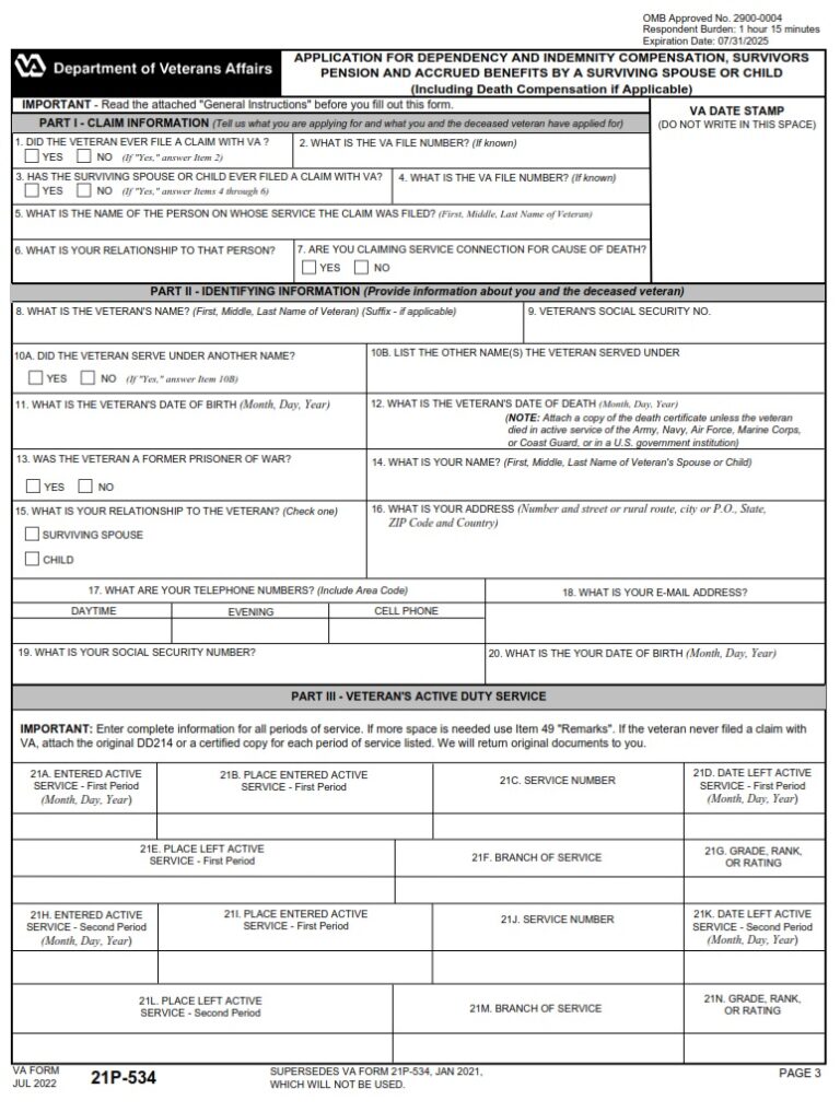 VA Form 21P-534 – Application for Dependency and Indemnity Compensation ...