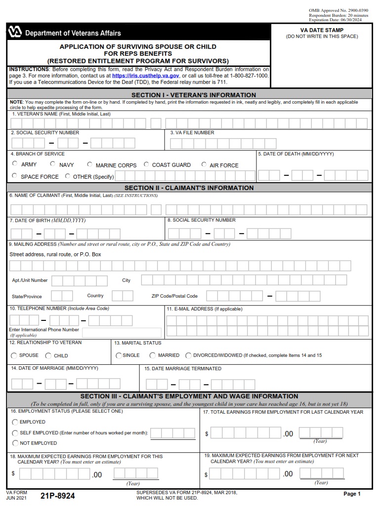 VA Form 21P 8924 Application Of Surviving Spouse Or Child For REPS VA Form 21P 8924 Application Of Surviving Spouse Or Child For REPS