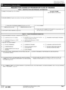 VA Form 22-1995 – Request for Change of Program or Place of Training ...