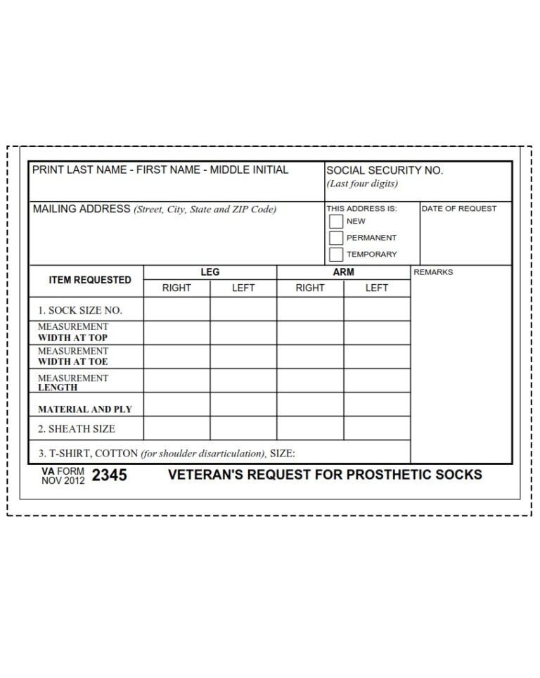 VA Form 2345 – Veteran’s Request for Prosthetic Socks - VA Forms