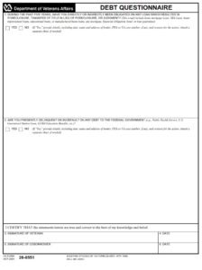 VA Form 26-0551 – Debt Questionnaire - VA Forms