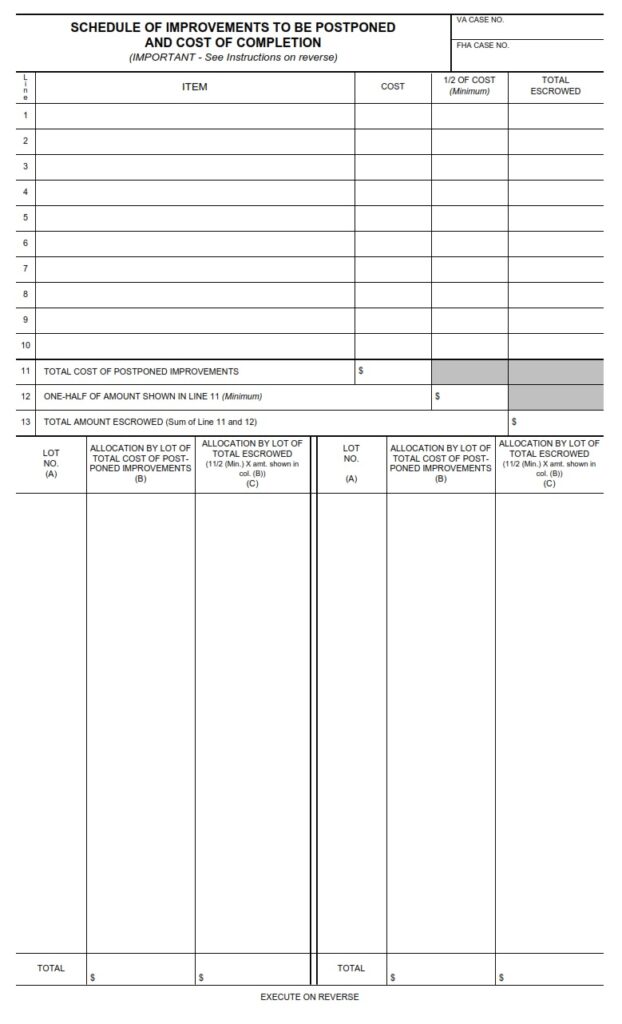 VA Form 26-1849 – Escrow Agreement for Postponed Exterior Onsite ...