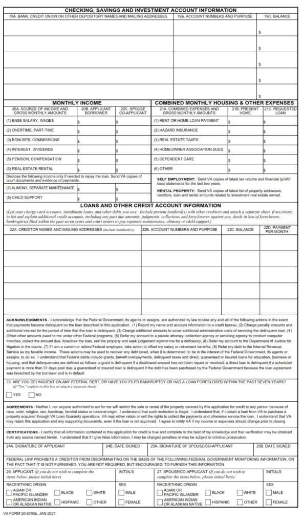 VA Form 26-6705b – Credit Statement of Prospective Purchaser - VA Forms