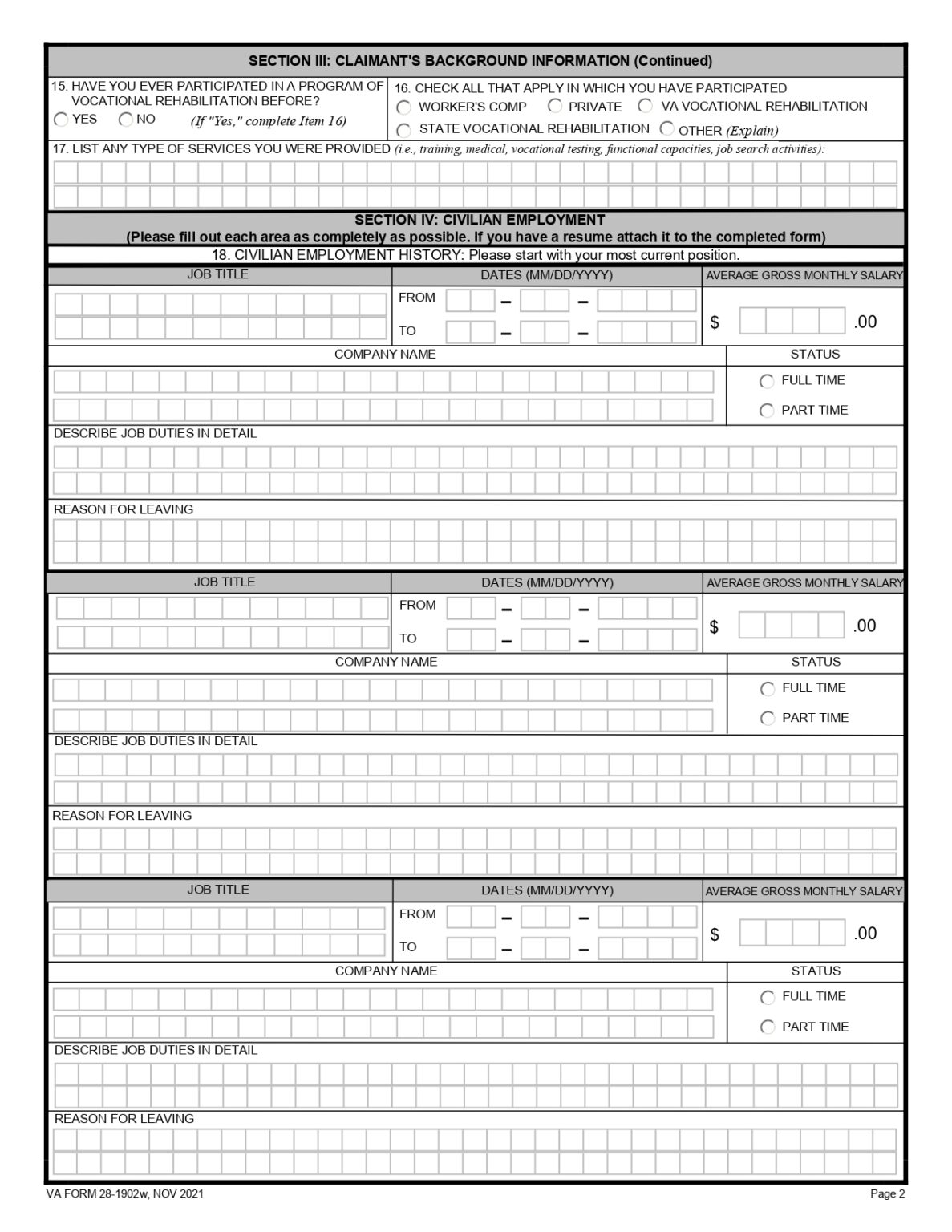 VA Form 28-1902W – Veteran Readiness and Employment (VR&E ...