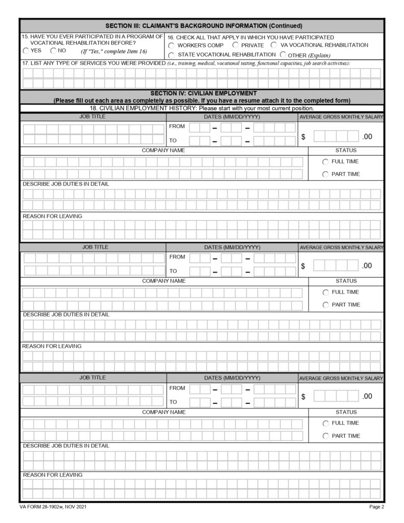 VA Form 28-1902W – Veteran Readiness and Employment (VR&E ...