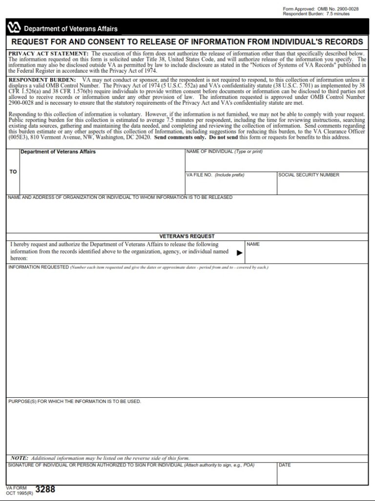 VA Form 3288 – Request for and Consent to Release Information from ...