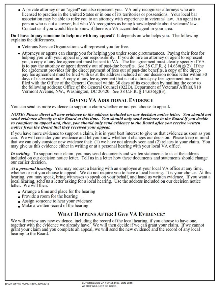 VA Form 4107 – Your Rights to Appeal Our Decision - VA Forms
