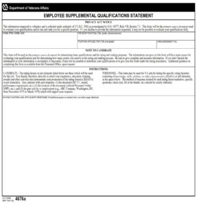 VA Form 4676a – Employee Supplemental Qualifications Statement - VA Forms