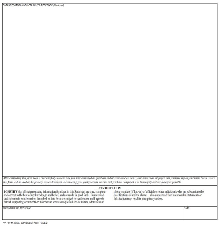 VA Form 4676a – Employee Supplemental Qualifications Statement - VA Forms