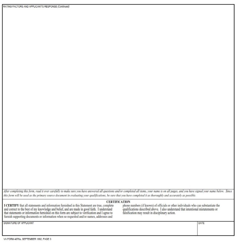VA Form 4676a – Employee Supplemental Qualifications Statement - VA Forms