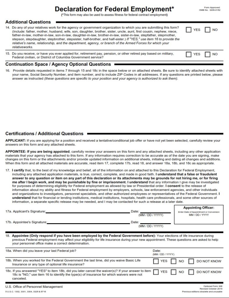 VA Form OF-306 – Declaration for Federal Employment - VA Forms