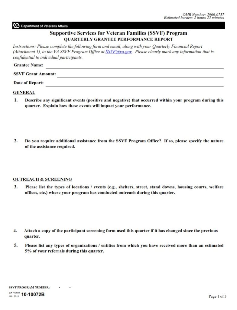 VA Form 10-10072B – Supportive Services for Veteran Families (SSVF ...