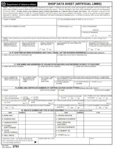 VA Form 2793 – Shop Data Sheet (Artificial Limbs) - VA Forms