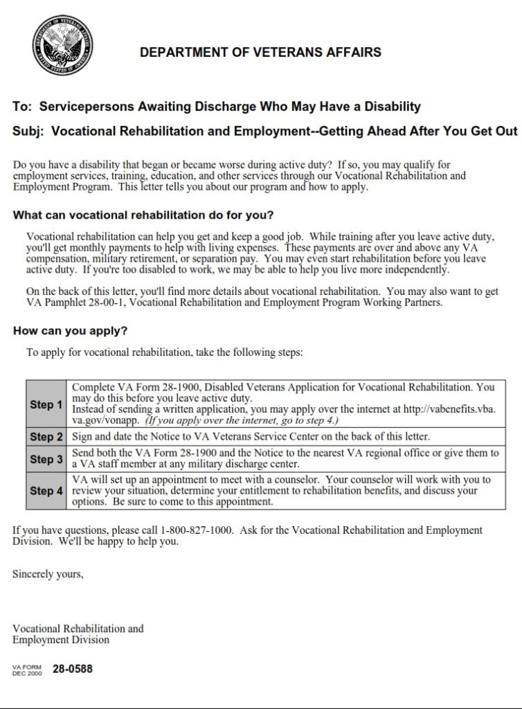 VA Form 28-0588 – VA Vocational Rehabilitation—Getting Ahead After You ...
